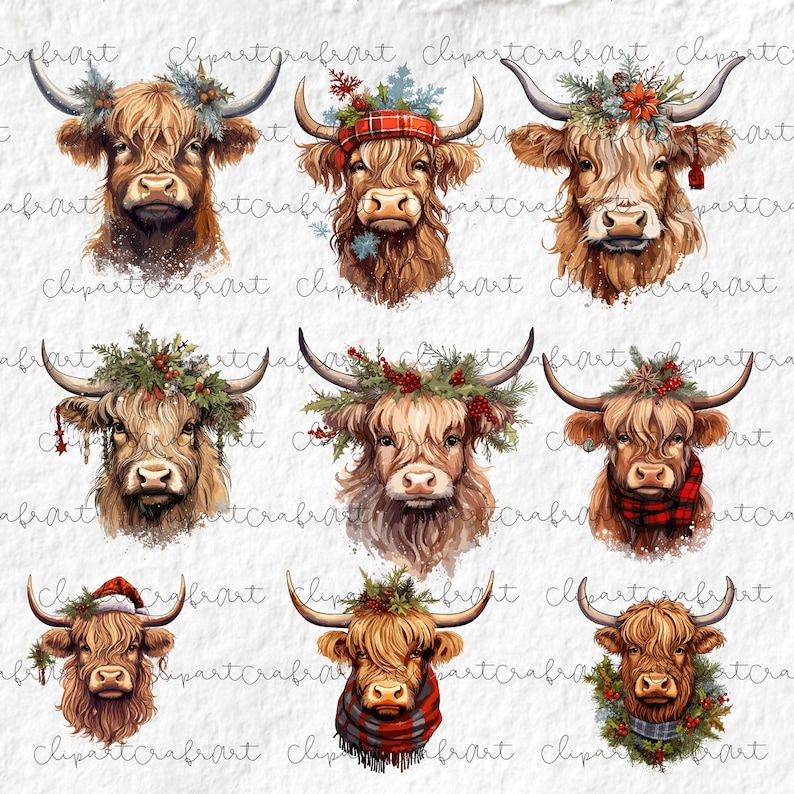 Christmas Highland Cow Clipart Cute Highland Cow Clipart - Etsy