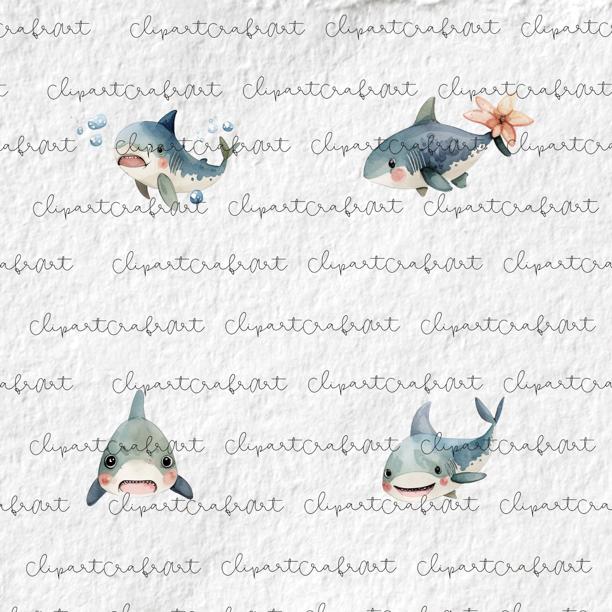 Baby Shark Clipart, Cute Baby Shark Watercolor Clipart ,ocean ...