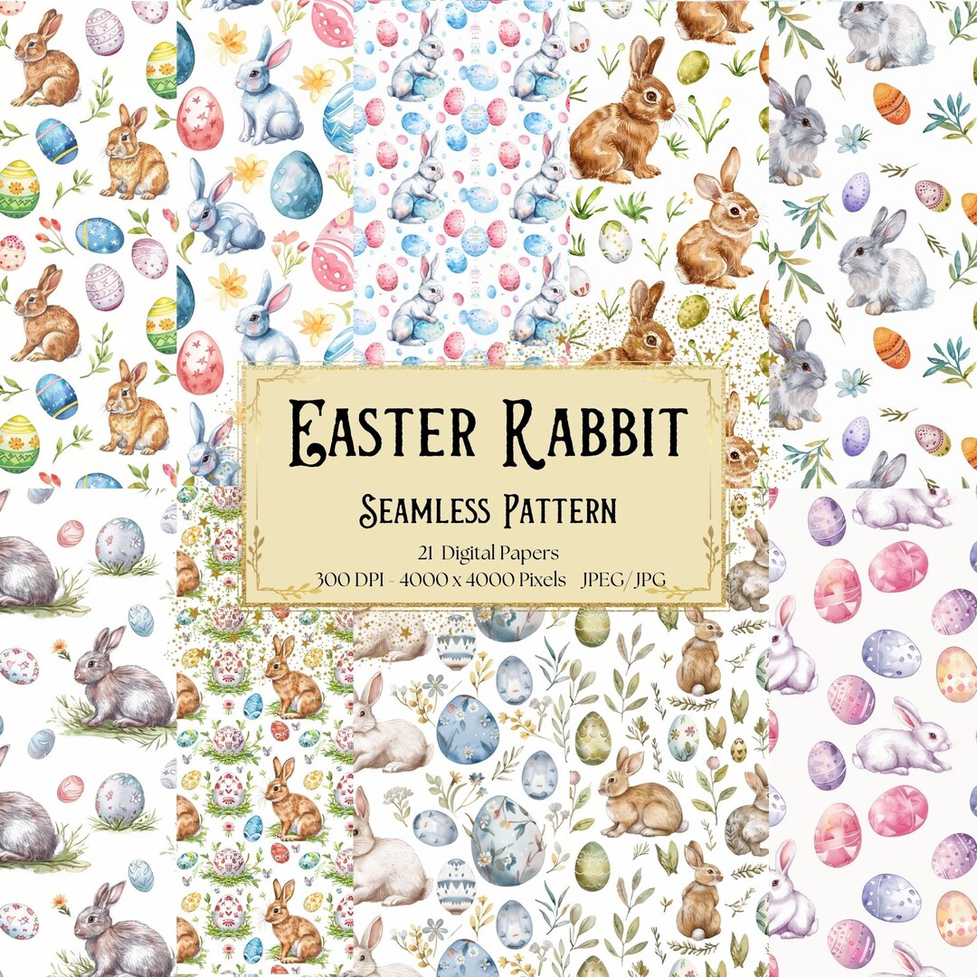 Easter Rabbit Digital Paper, Floral Easter Eggs Seamless Pattern ...