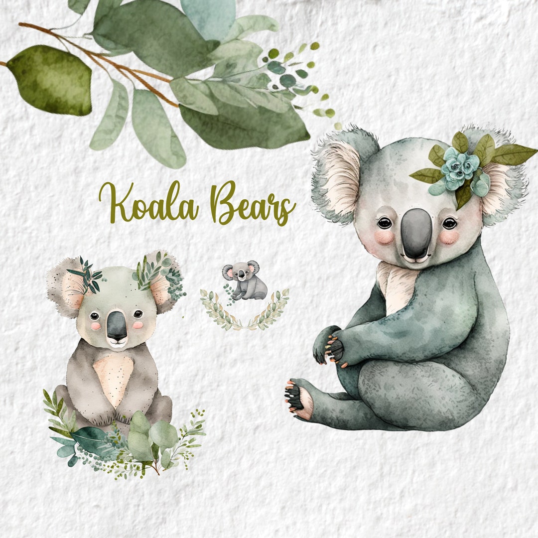 Koala Bear Clipart, Koala Watercolor Png Clipart, Baby Shower Birthday ...
