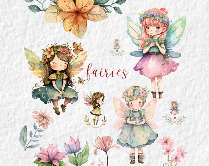 Fairy Spring Garden Party Clipart Set. Cute Watercolor Magic Clipart ...