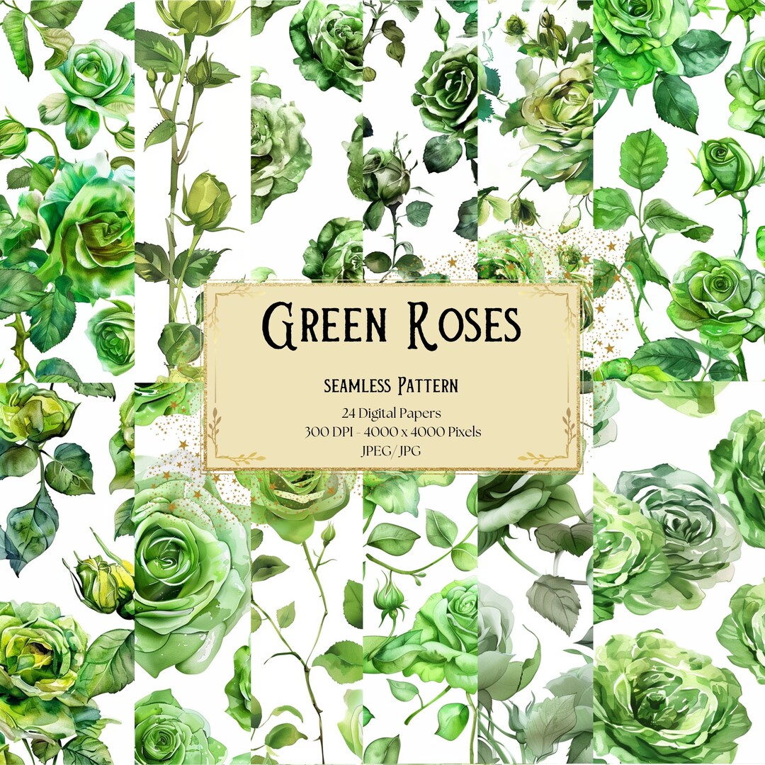 Green Roses Watercolor Seamless Pattern Digital Paper, Roses Seamless ...