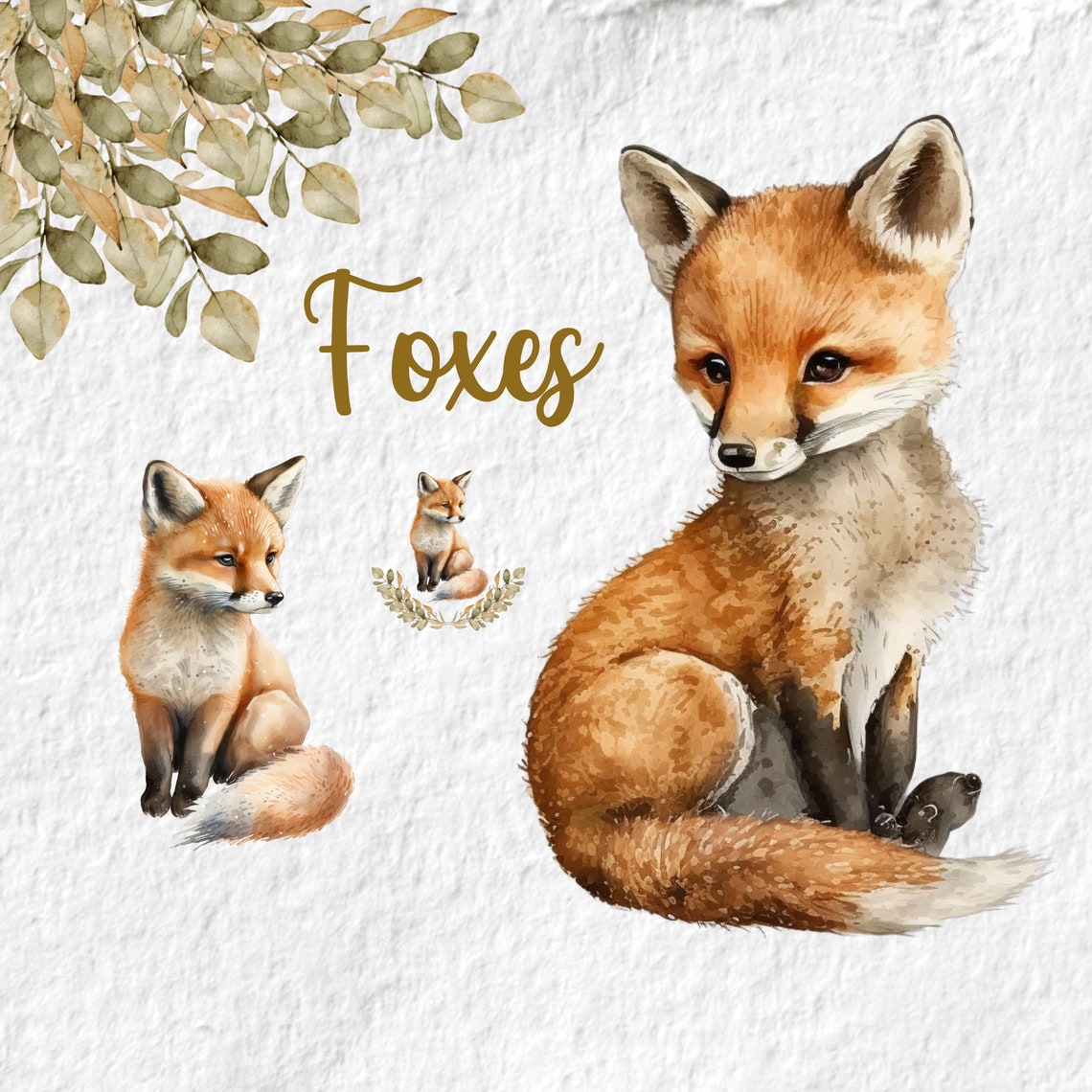 Fox Watercolor Clipart Cute Baby Shower Graphics Birthday - Etsy