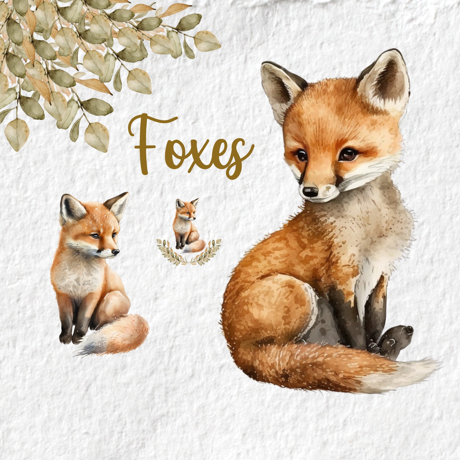 Fox Watercolor Clipart Cute Baby Shower Graphics Birthday - Etsy