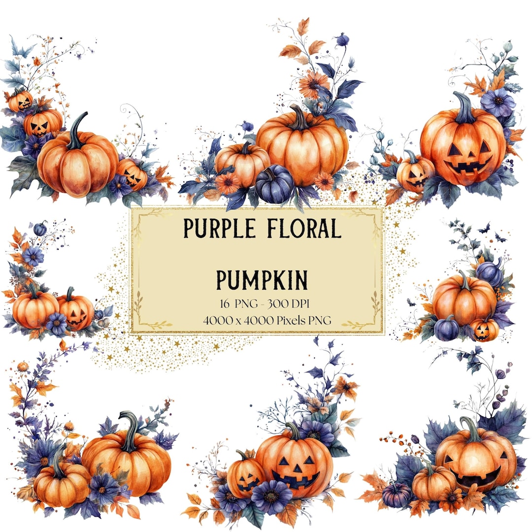 Halloween Fantasy Floral Pumpkin Clipart, Autumn Fall Pumpkin Fantasy ...