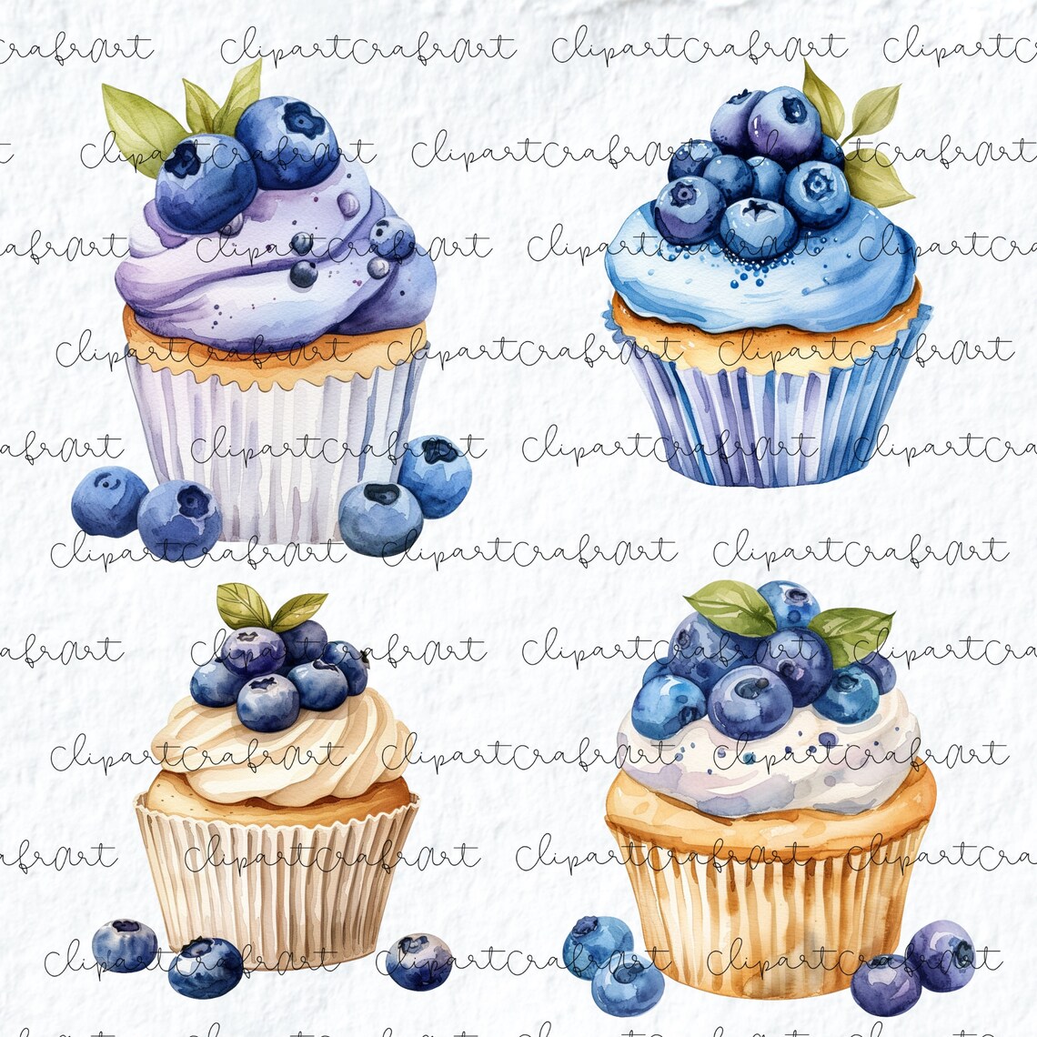 Blueberry Cupcake Watercolor Clipart, Dessert Graphics (PNG) - Etsy