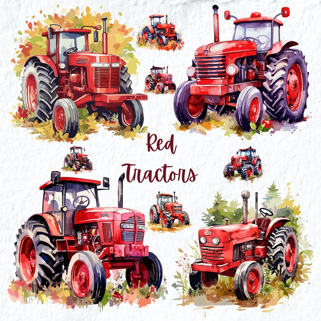 Red Tractor Clipart, Red Tractor Farming Vehicles Clipart, Harvest Farm ...