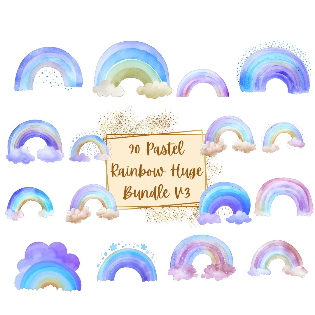 Pastel Rainbow Huge Bundle Clipart, 90 Blue Pink Green Purple Pastel ...