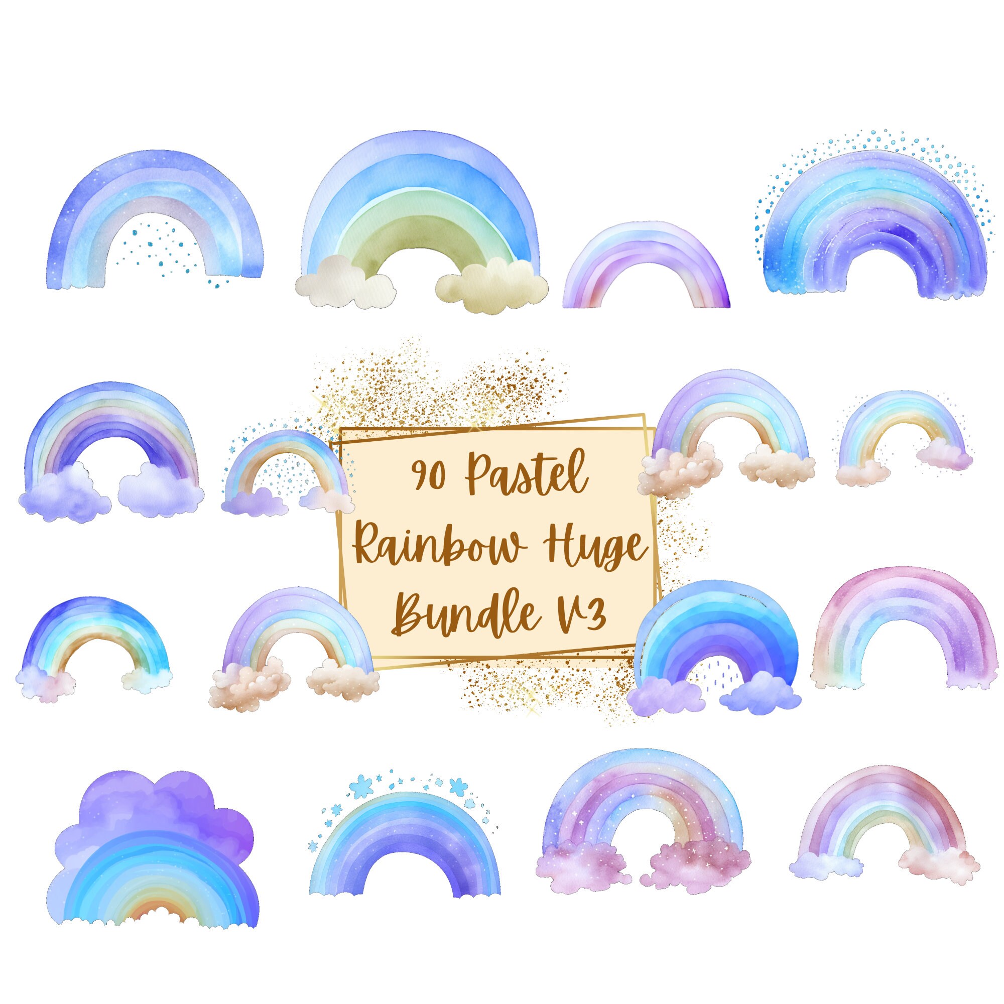 Pastel Rainbow Huge Bundle Clipart, 90 Blue Pink Green Purple Pastel ...
