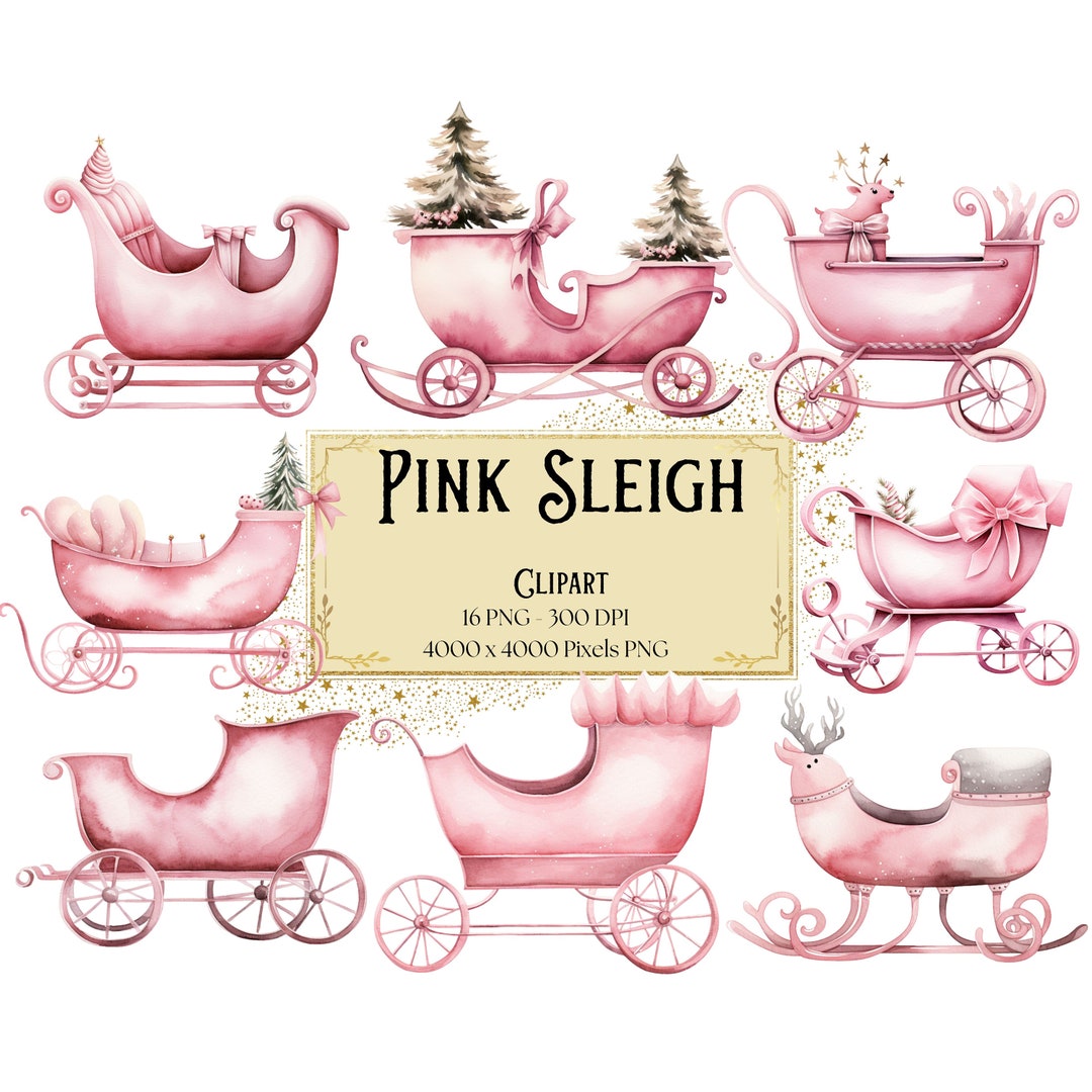 Pink Sleigh Clipart, Christmas Pink Santa Sleigh Png Clipart, Santa ...