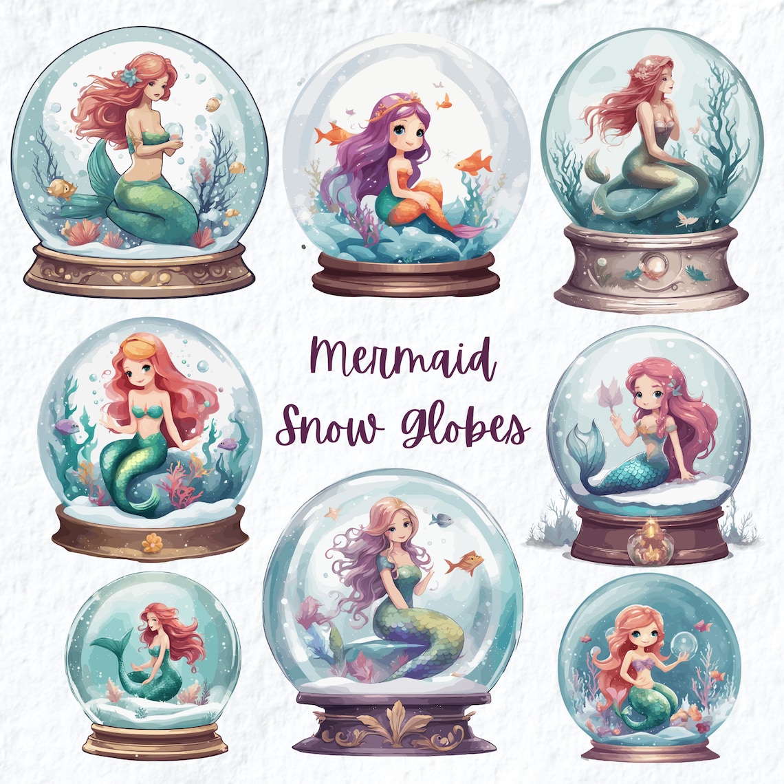 Mermaid Snow Globe Clipart Fantasy Mermaid Ocean Snow Globe - Etsy