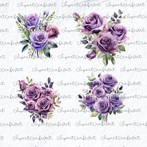 Purple Rose Bouquet Clipart, Purple Rose Bouquet Flowers Clipart ...