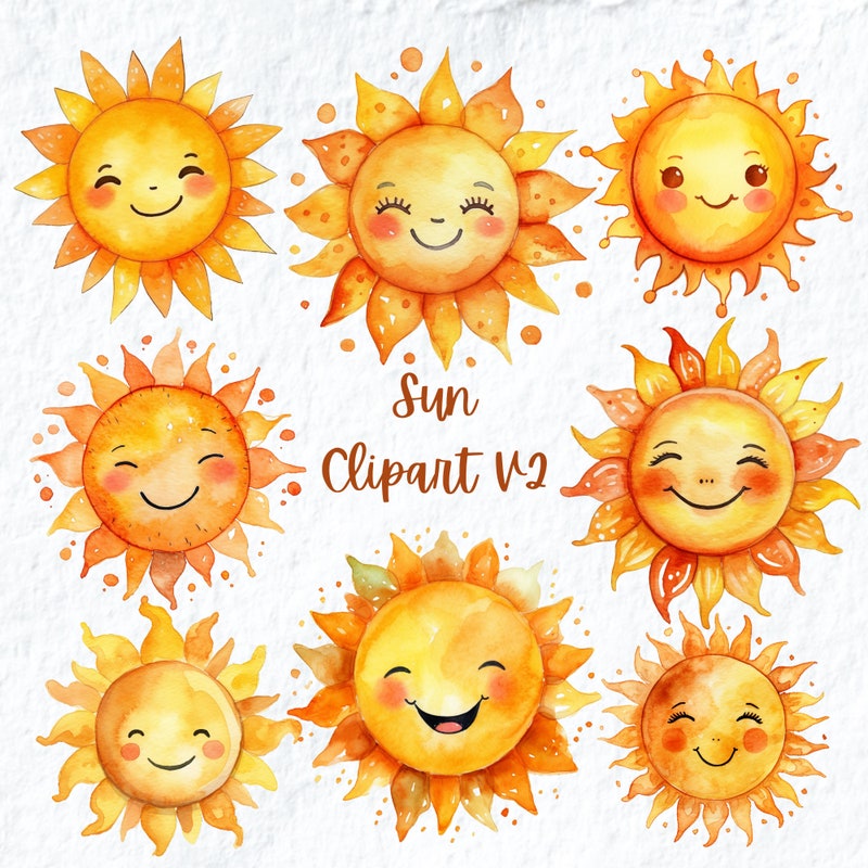 Cute Sun Clipart - Etsy