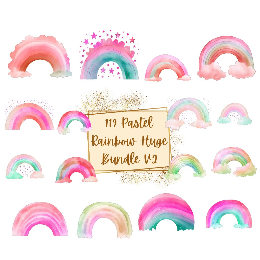 Pastel Rainbow Huge Bundle Clipart, 119 Pink Green Purple Pastel ...