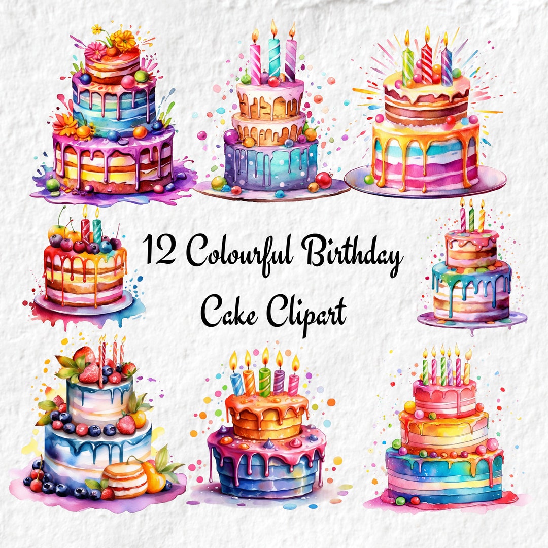 Colorful Birthday Cake PNG Clipart, Colorful Birthday Cake Watercolor ...