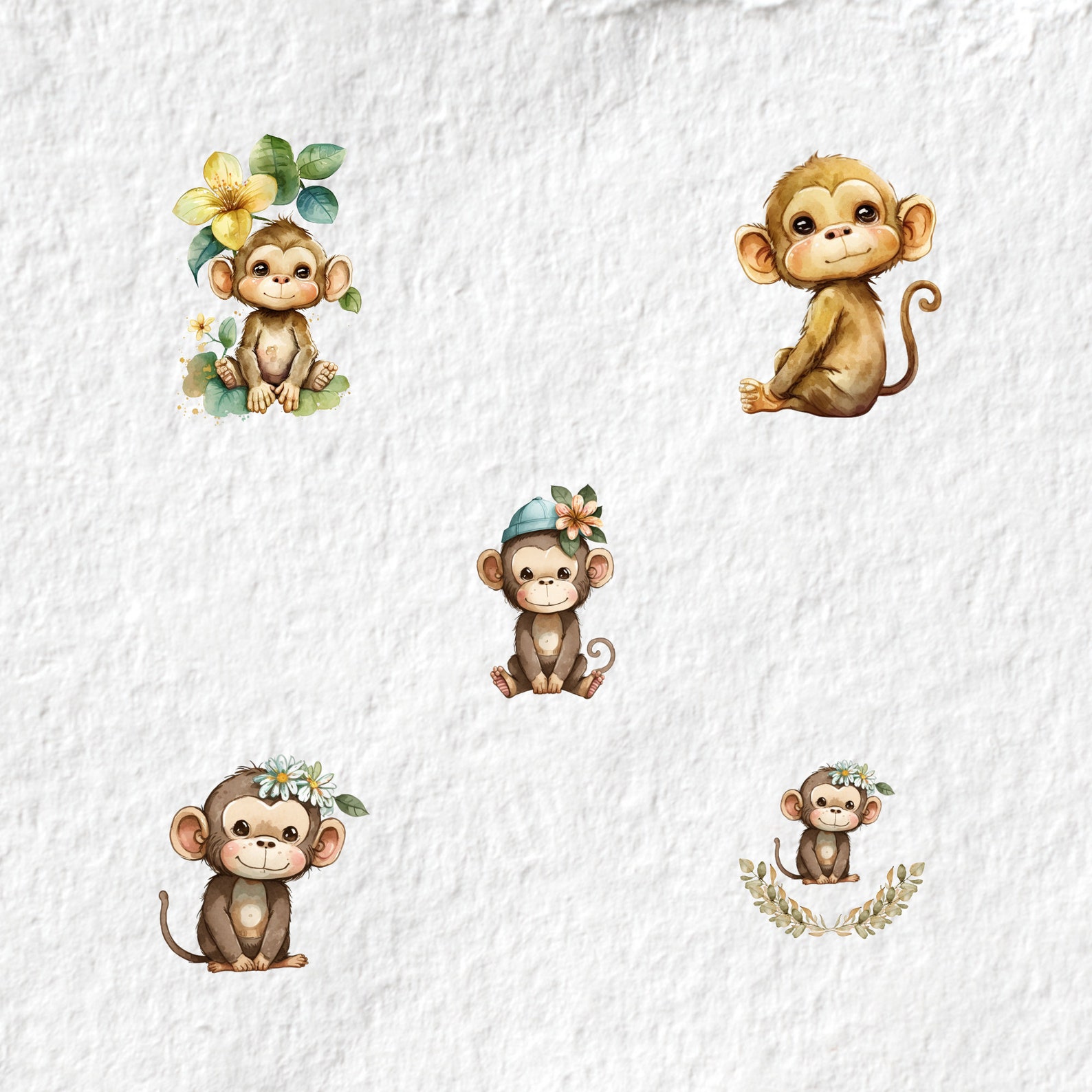 Monkey Watercolor Clipart, Cute Monkey Baby Shower Graphics, Monkey ...