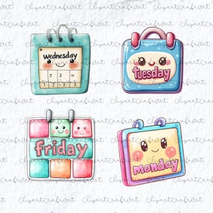 Kawaii Calendar Clipart, Weekly Days Calendar Clipart, Calendar ...