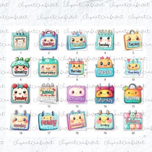 Kawaii Calendar Clipart, Weekly Days Calendar Clipart, Calendar ...