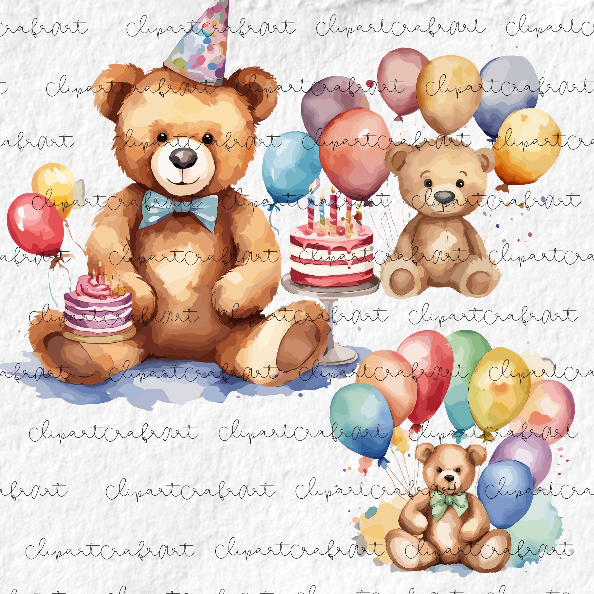 Teddy Bear Birthday Clipart, Teddy Bear Birthday Balloons Clipart, Cute ...