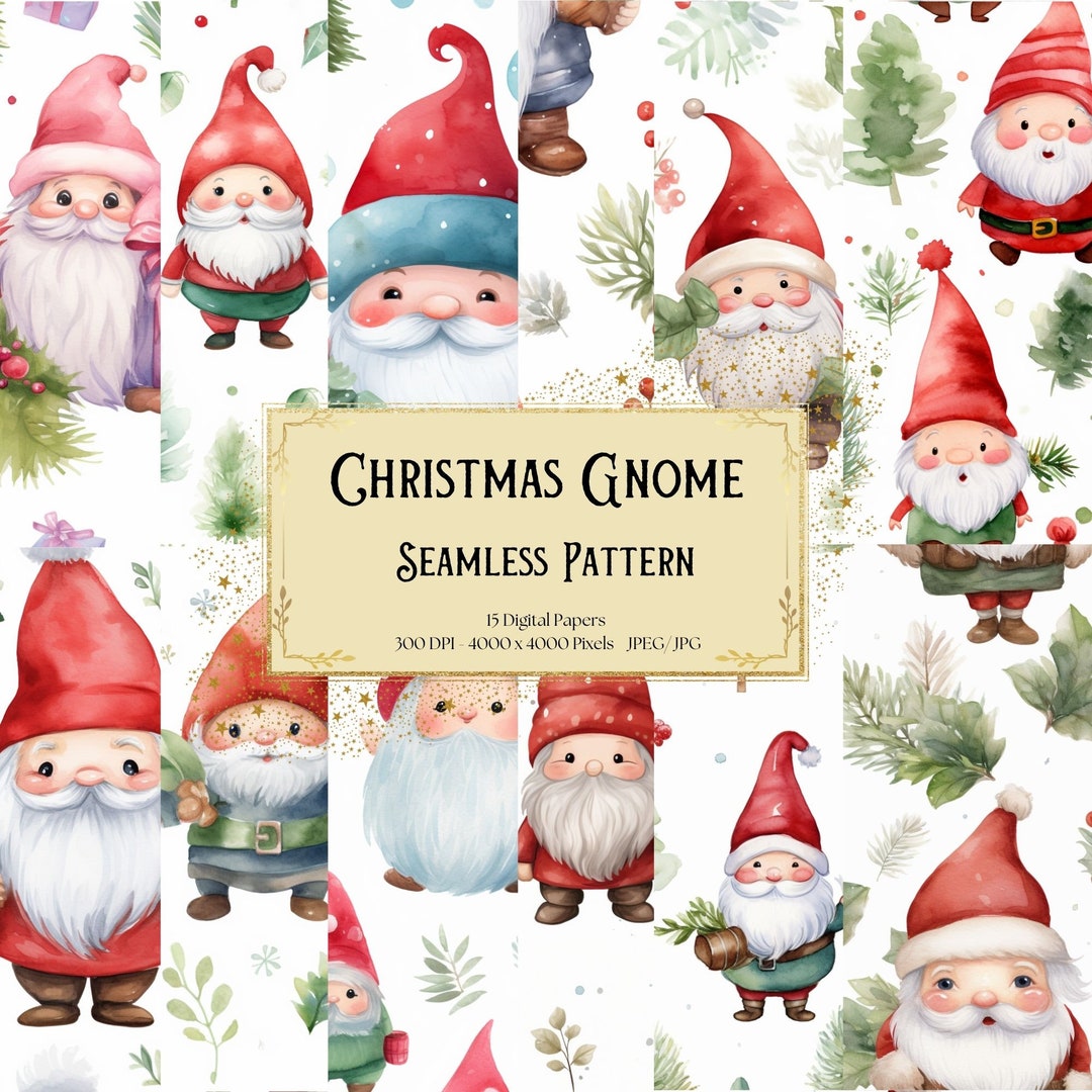 Christmas Gnome Digital Paper, Christmas Gnomes Digital Seamless Paper ...