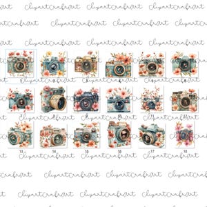 Floral Retro Camera Clipart, Vintage Camera Clipart, Old Style Cameras ...