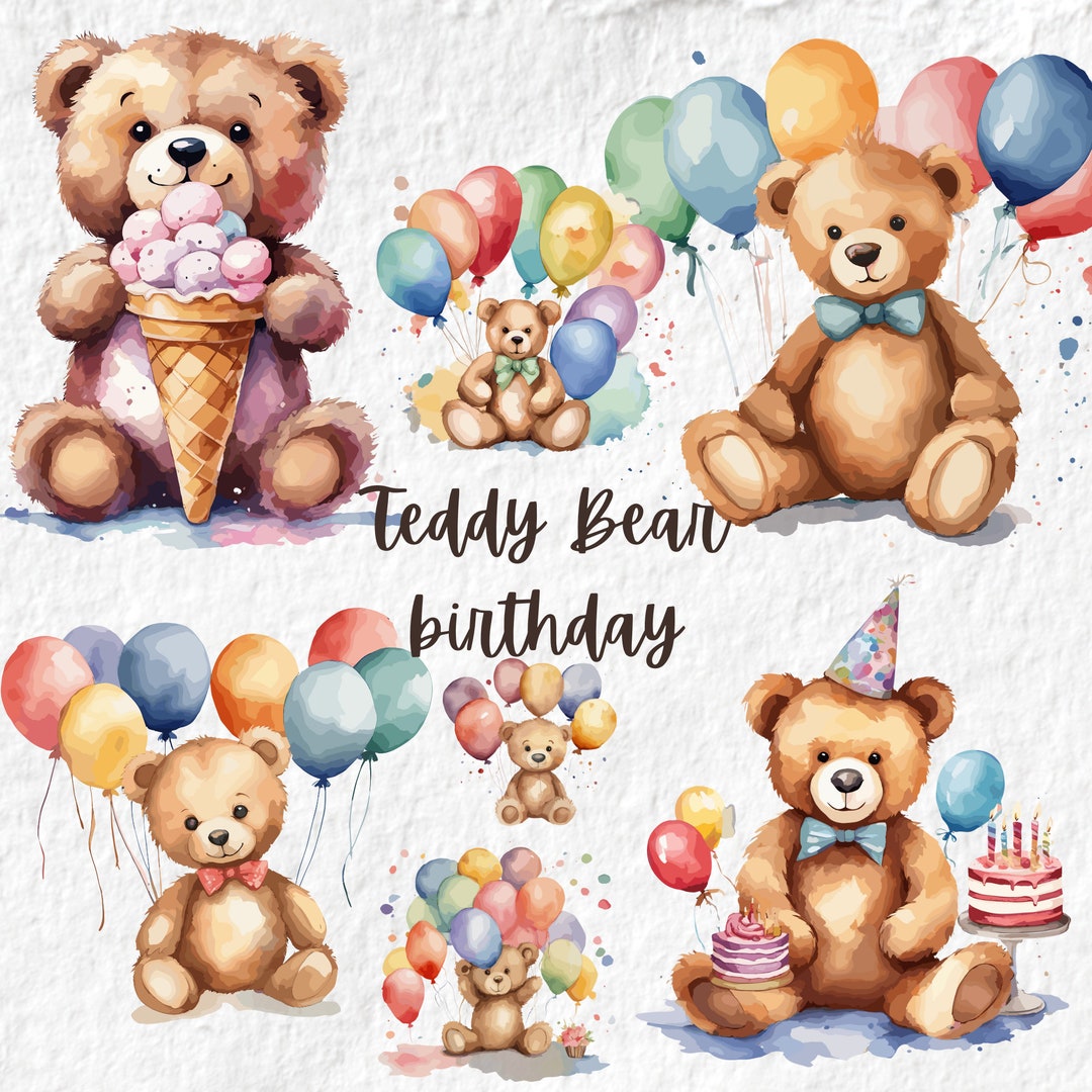 Teddy Bear Birthday Clipart, Teddy Bear Birthday Balloons Clipart, Cute ...