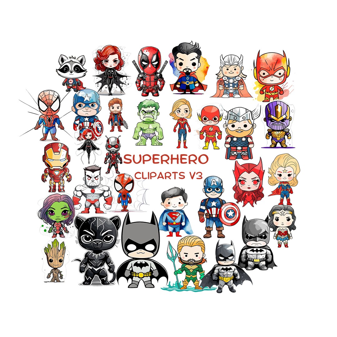 Watercolor Superhero Clipart, Avengers, DC, Hand Drawn PNG (digital ...