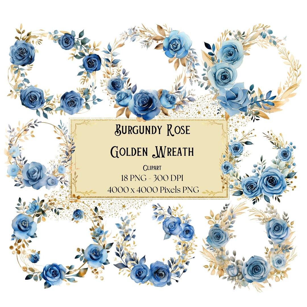 Blue Rose Golden Wreath Clipart, Blue Rose Golden Clipart, Blue Rose ...