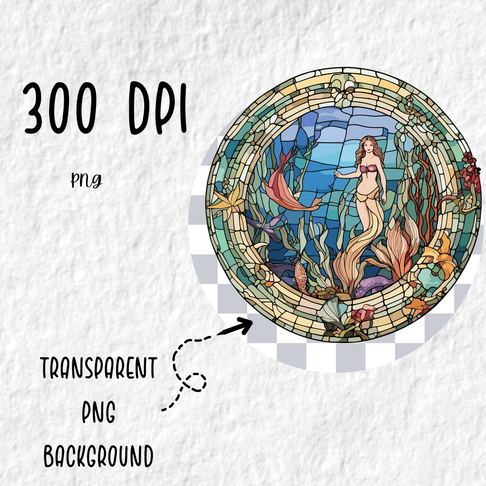 Mermaid Stained Glass Clipart Fantasy Mermaid Ocean Circle - Etsy