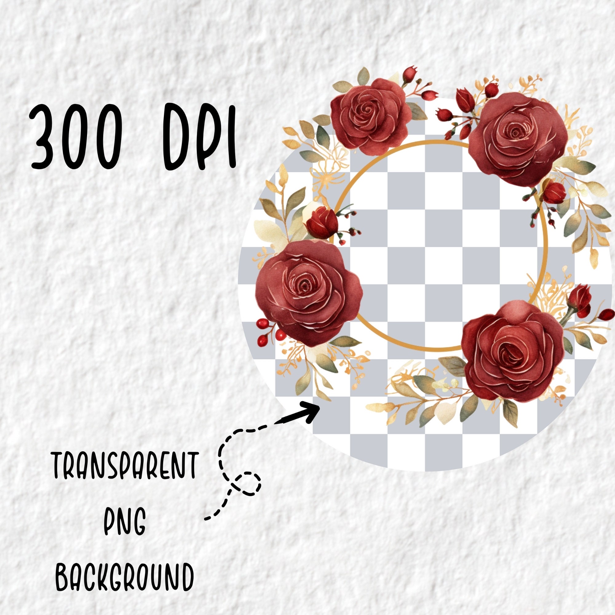 Burgundy Rose Golden Wreath Clipart, Watercolor Floral PNG (digital ...