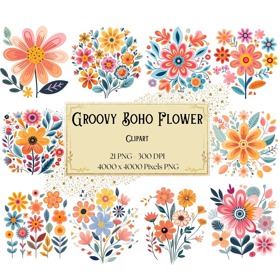 Groovy Flower Png Clipart, Boho Daisy Retro Groovy Flower Clipart, Pink ...