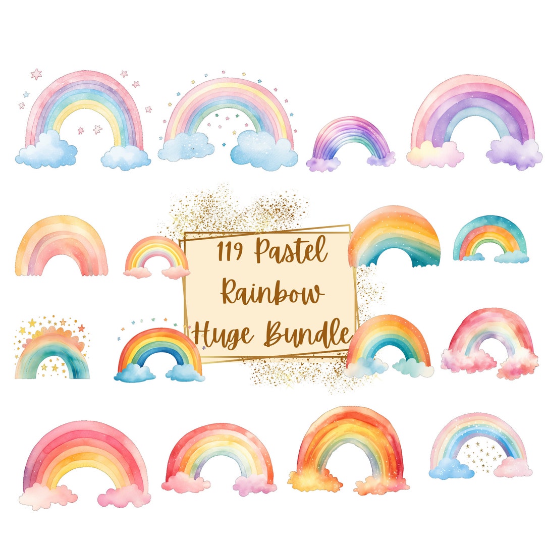 Pastel Rainbow Huge Bundle Clipart, Blue Red Pink Purple Orange Pastel ...