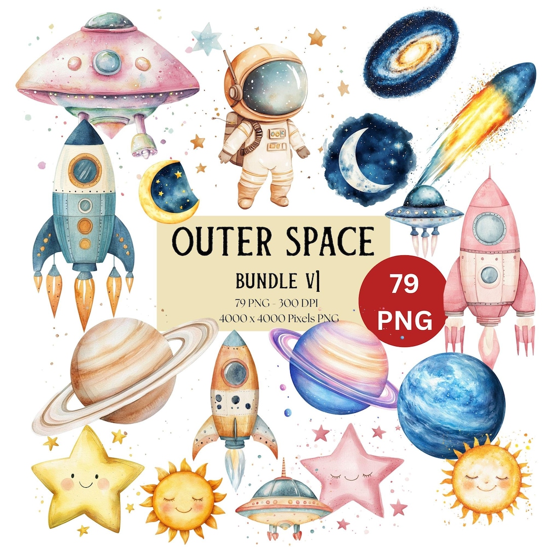 Outer Space Bundle Clipart | Astronaut, Star, Space Rocket Ship, UFO ...