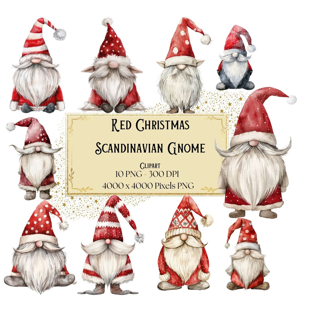 Christmas Gnome Clipart, Red Christmas Scandinavian Gnomes Clipart ...
