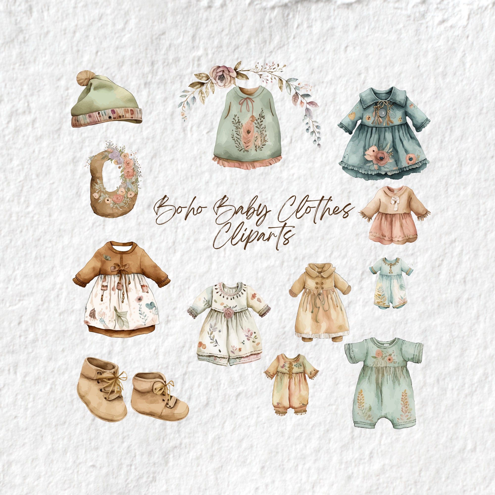 Boho Baby Clothes Watercolor Clipart Baby Clothes Newborn - Etsy