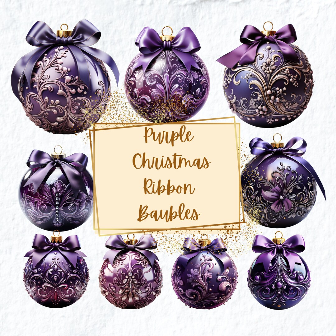 Christmas Purple Ribbon Baubles Clipart, Christmas Tree Purple Bauble ...