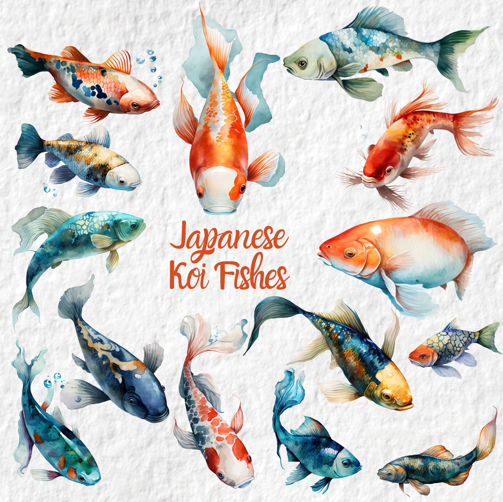 Japanese Koi Fish Watercolor Clipart, Cute Koi Baby Shower Graphics ...