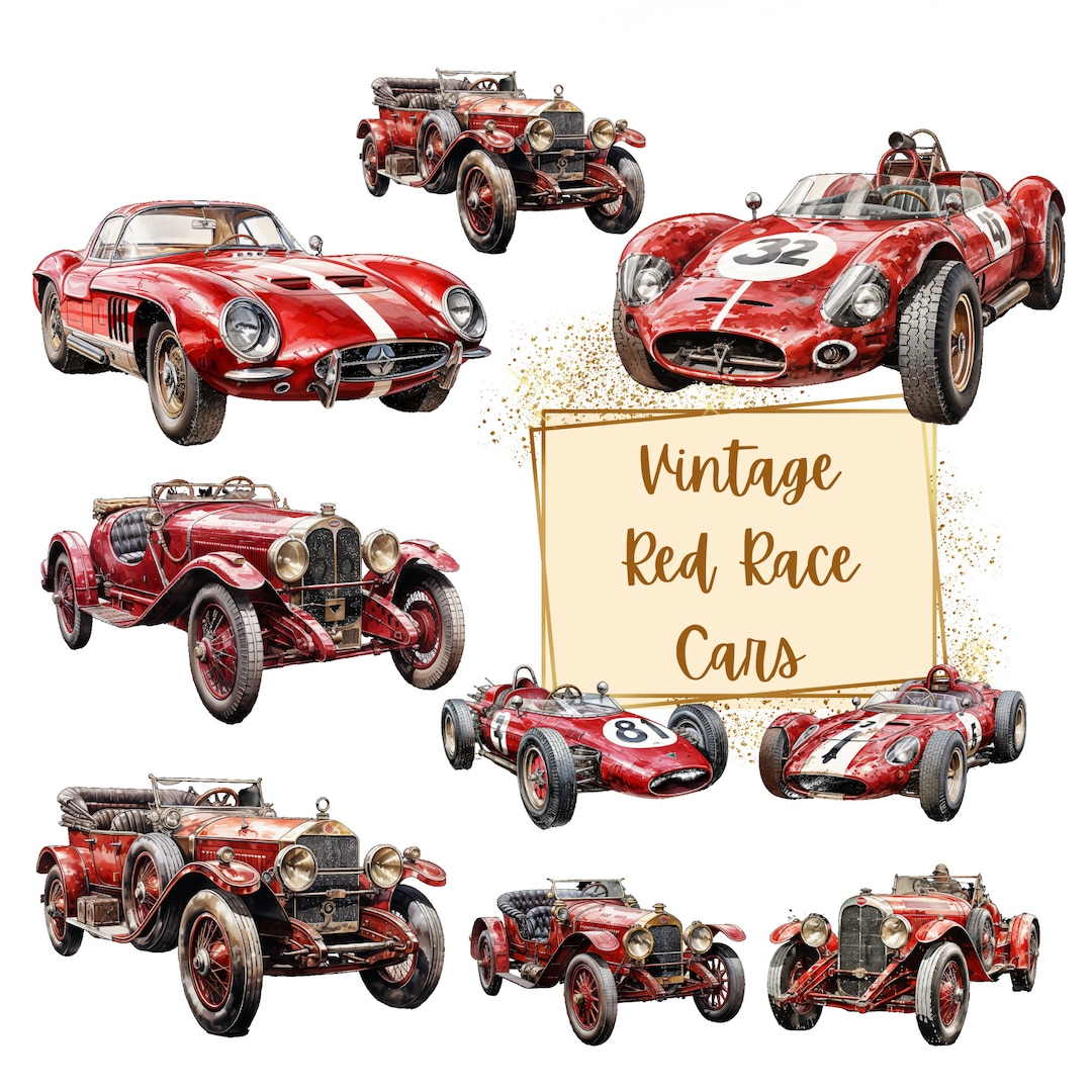 Vintage Red Race Car Clipart, Classic Vintage Race Clipart, Racing Cars ...
