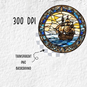 Pirates Stained Glass Circle Clipart, Pirates Sea Scene Circle Round ...