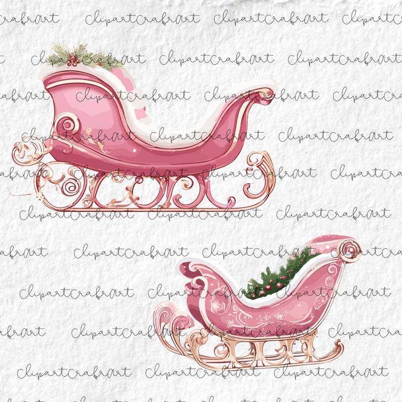 Christmas Sleigh Clipart, Christmas Pink Santa Sleigh Clipart, Santa ...