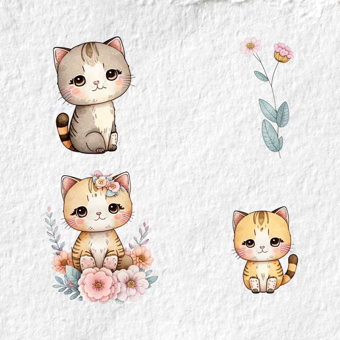 Watercolor Kawaii Kitty Clipart, Anime Cat Graphics (PNG) - Etsy