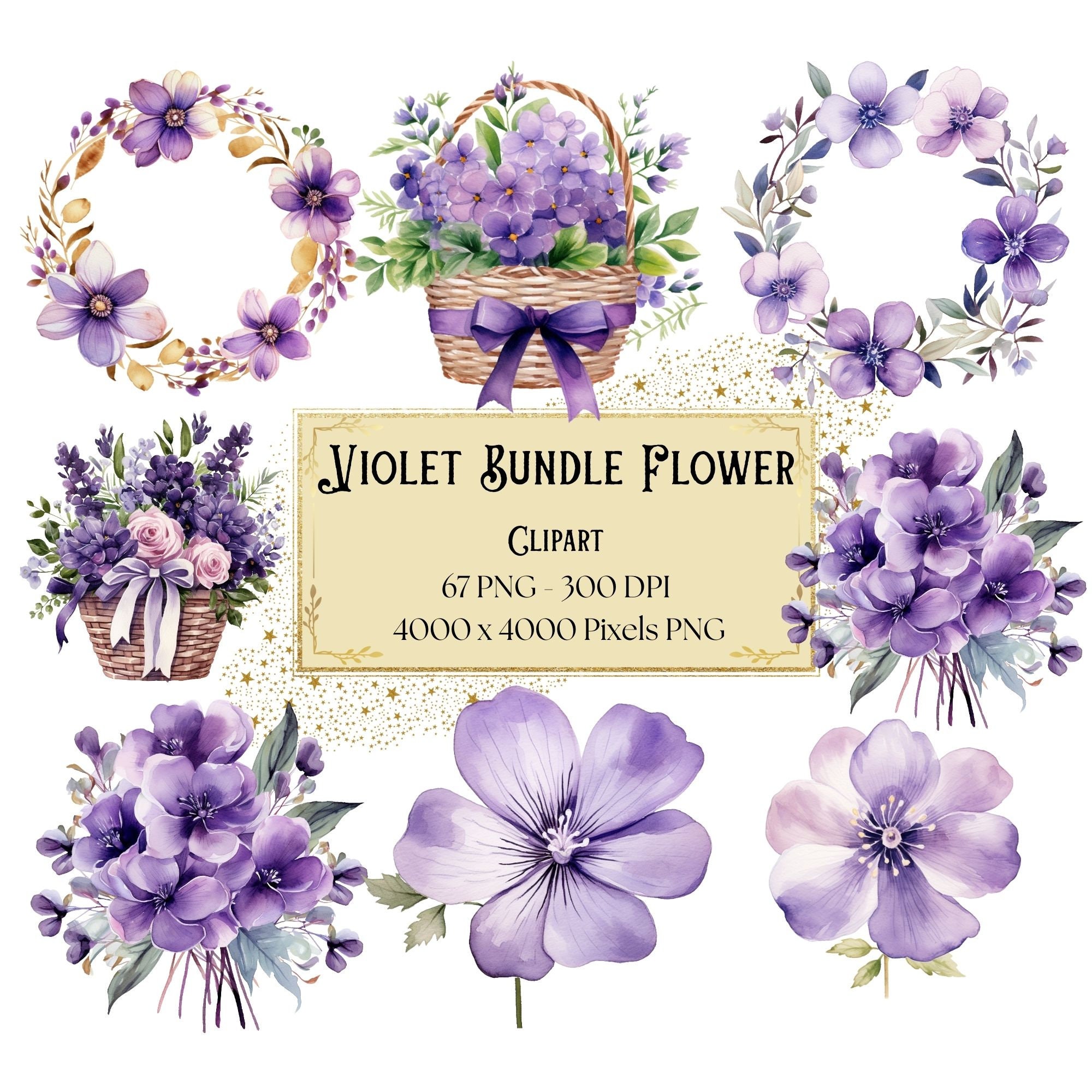 Violet Flower Bundle Clipart, Violet Floral Png, Violet Flowers ...