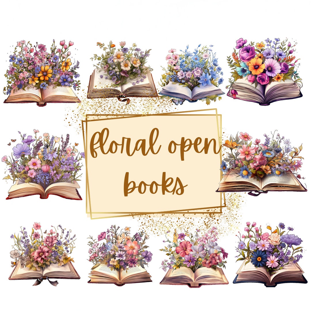 Open Book Floral Clipart, Wildflowers Open Book Clipart, Flowers Open ...