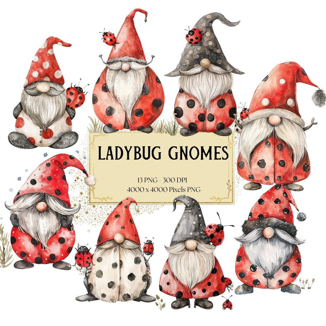 Ladybug Gnome Clipart, Ladybug Scandinavian Gnome Clipart, Ladybug ...