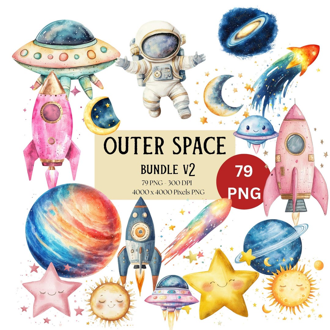 Outer Space Bundle Clipart | Space Rocket Ship, Ufo, Astronaut, Star ...