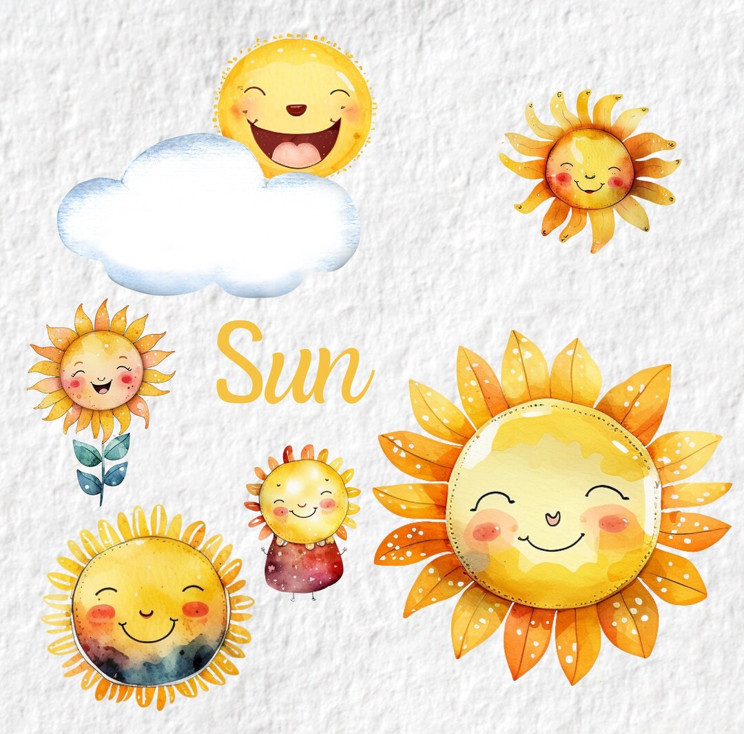 Happy Sun Clipart Clipart, Sun Faces Clipart, Sun Watercolor Clipart ...