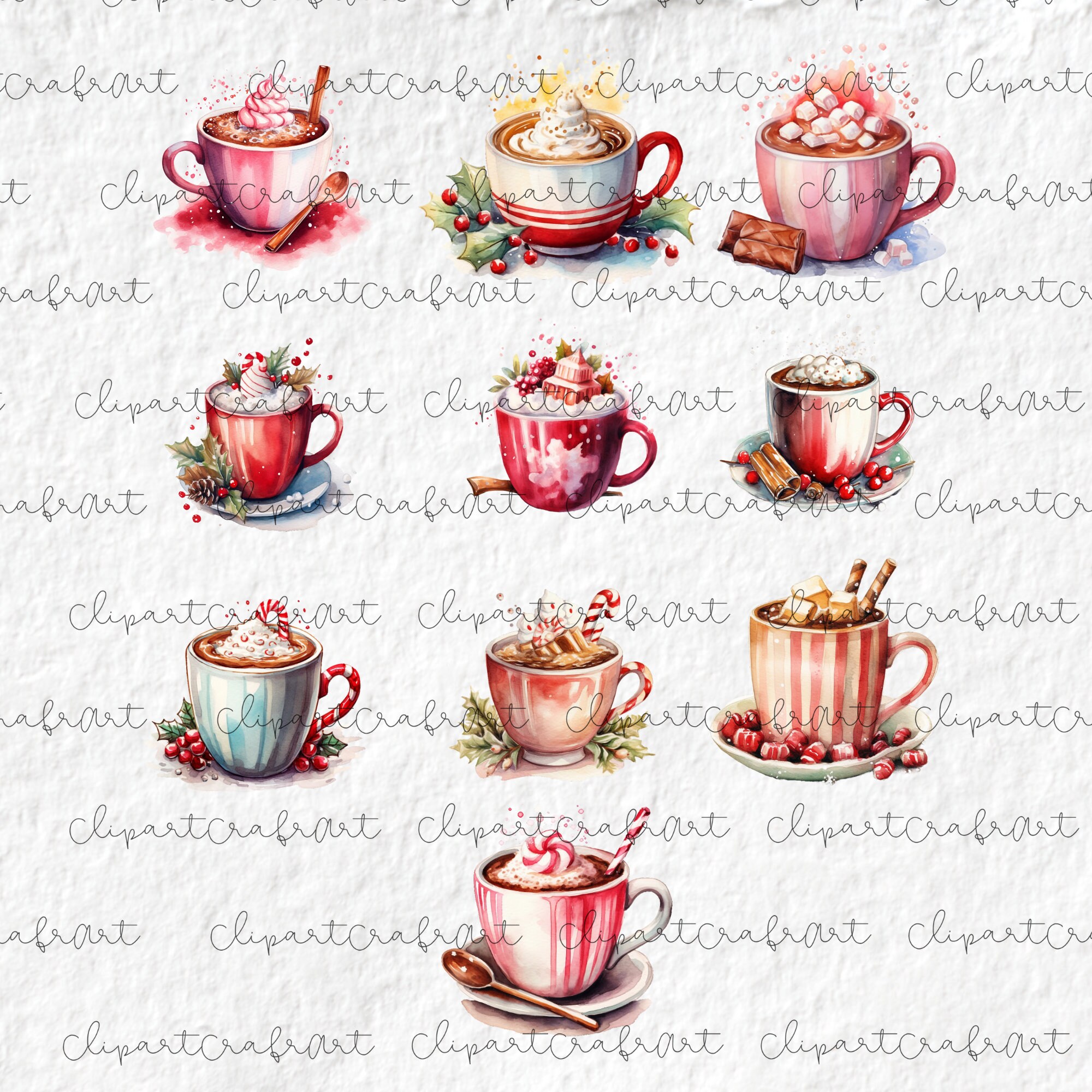 Hot Chocolate Christmas Clipart, Hot Chocolate Mug Watercolor Clipart ...
