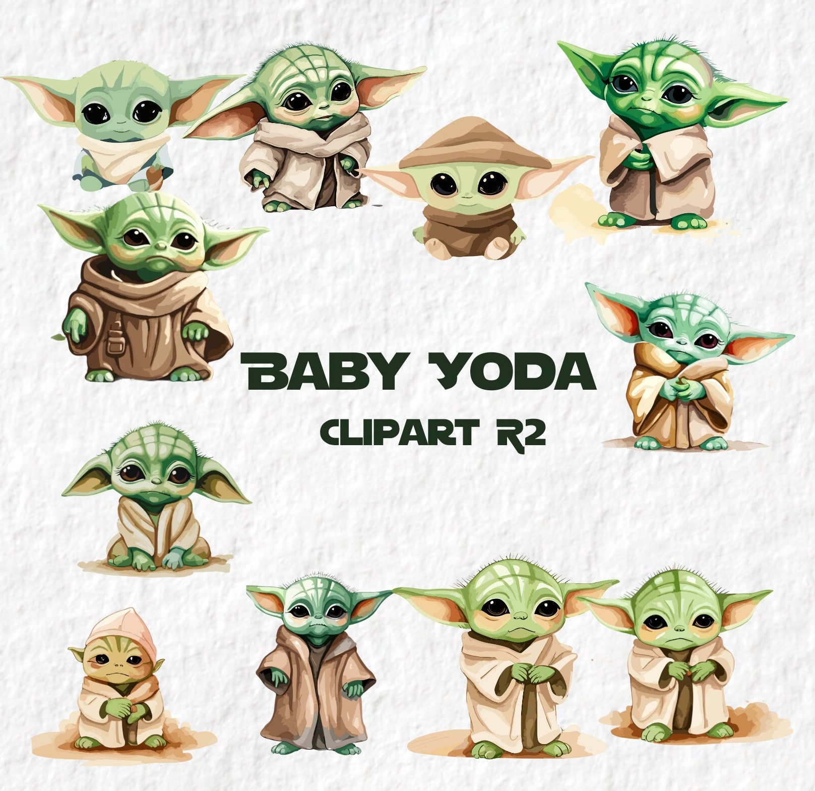 Baby Yoda Watercolor Clipart, Star Wars Mandalorian Nursery Art (PNG ...