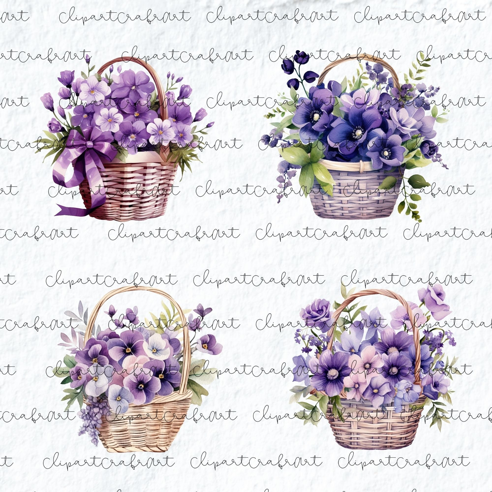 Violet Gift Basket Flower Clipart, Purple Violet Floral Png, Violet ...