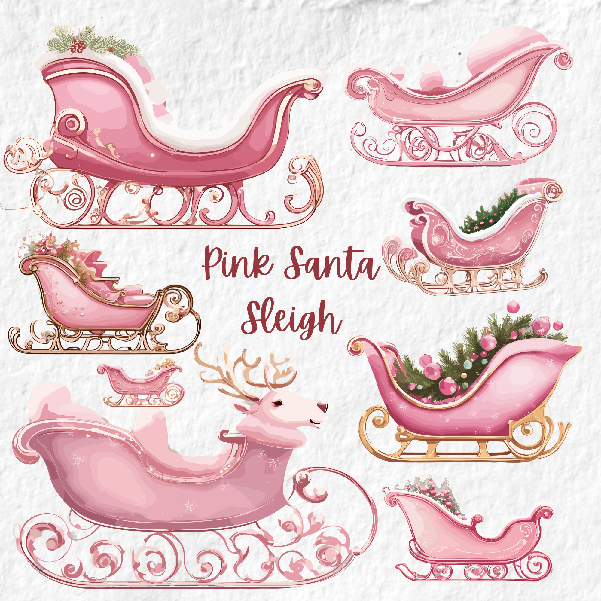 Christmas Sleigh Clipart, Christmas Pink Santa Sleigh Clipart, Santa ...
